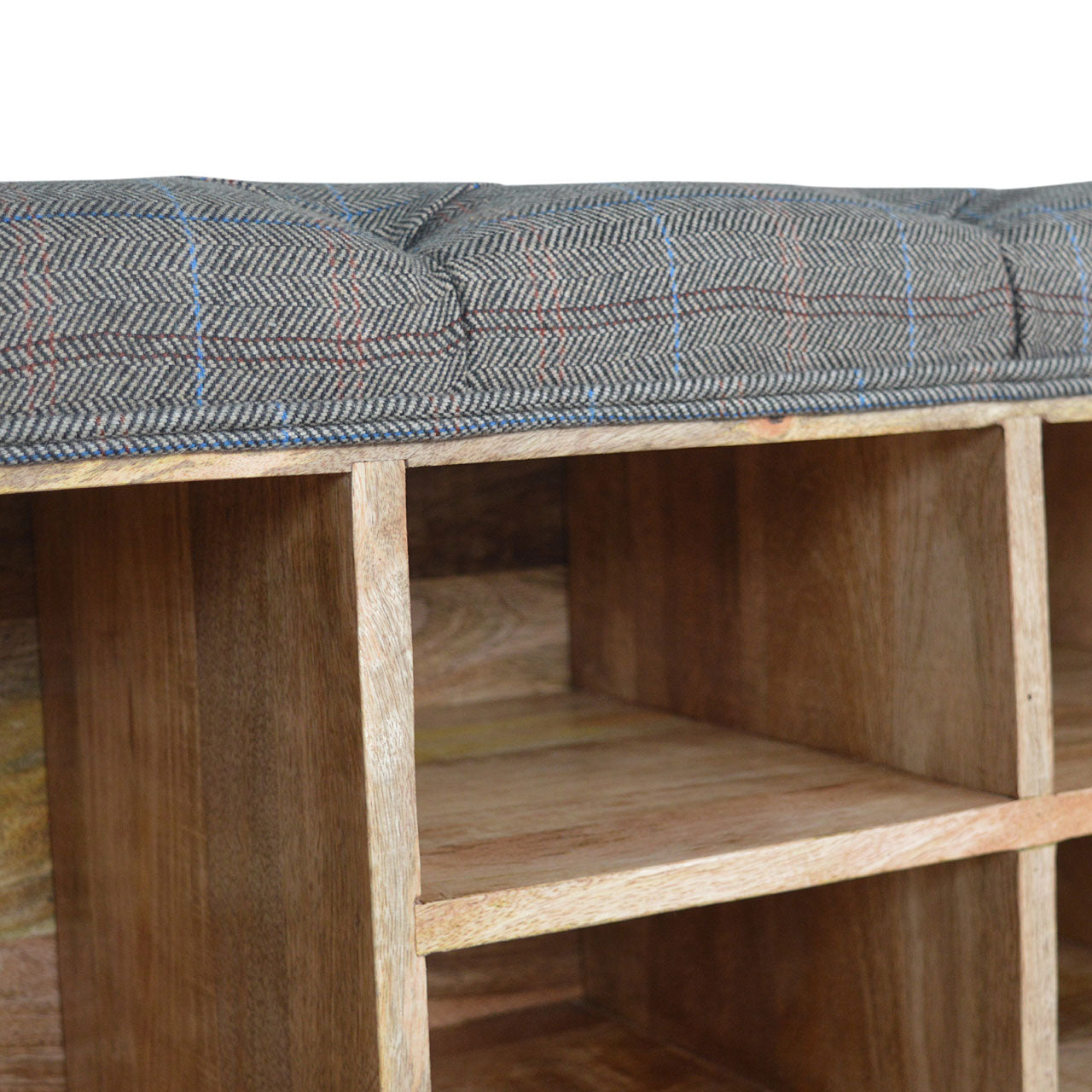 Multi Tweed Open Storage Bench Handmade from Solid Mango Wood with Cop ...
