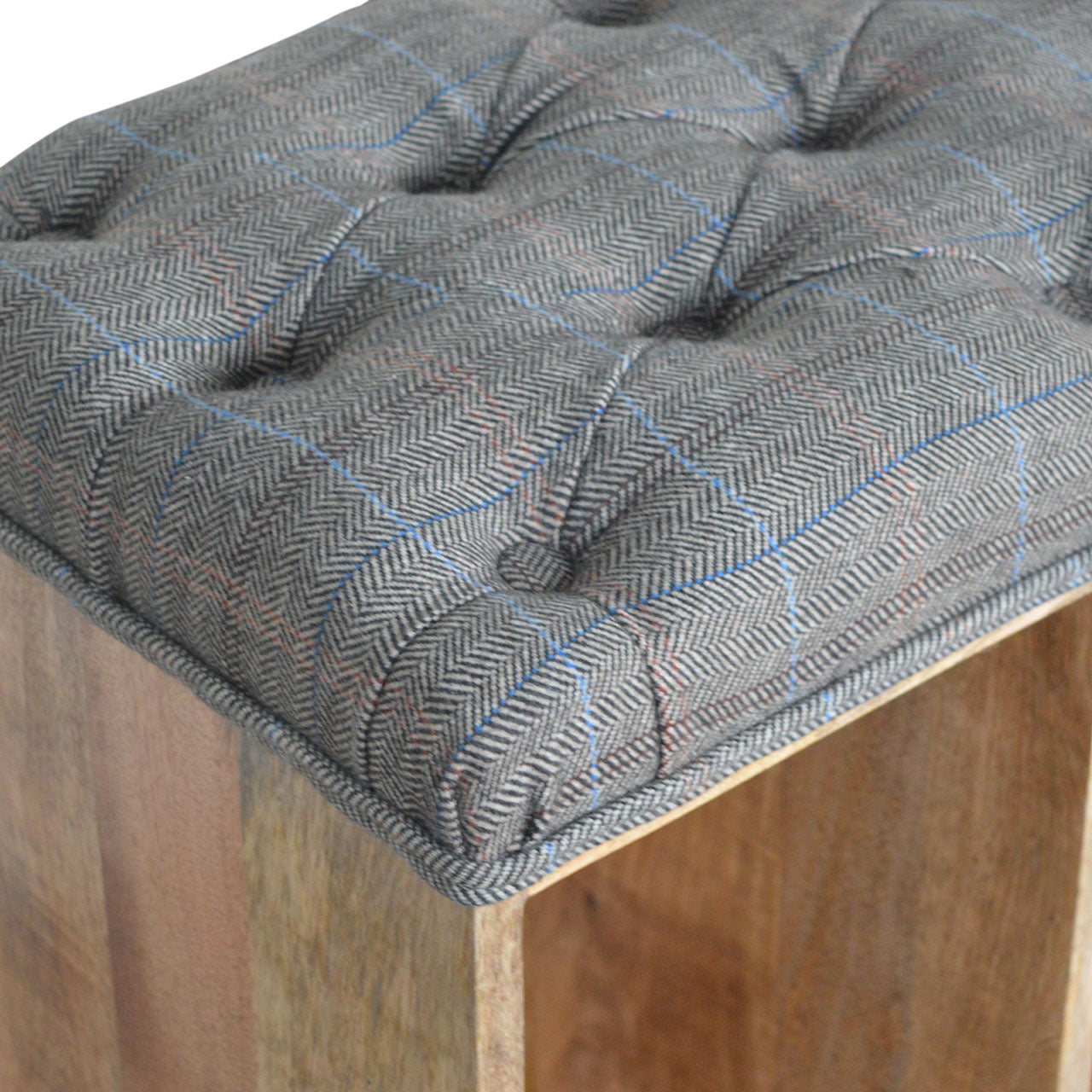 Multi Tweed Open Storage Bench Handmade from Solid Mango Wood with Cop ...