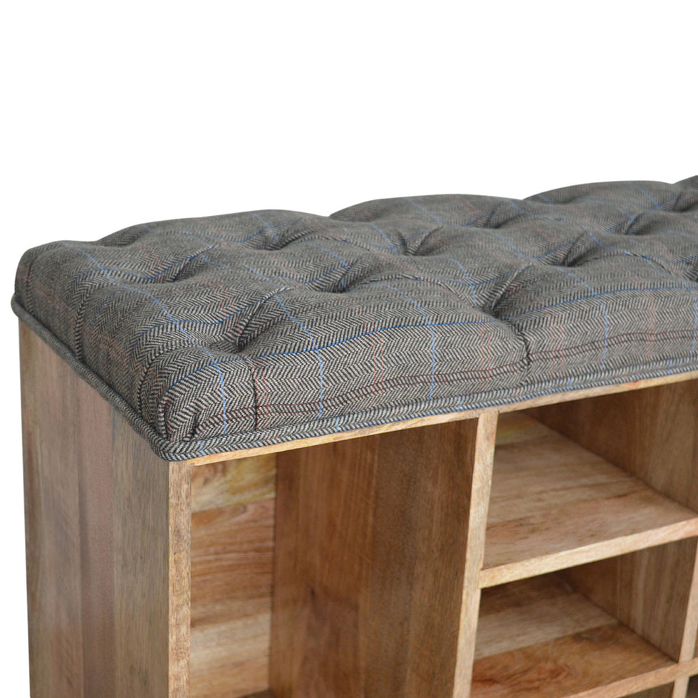 Multi Tweed Open Storage Bench Handmade from Solid Mango Wood with Cop ...